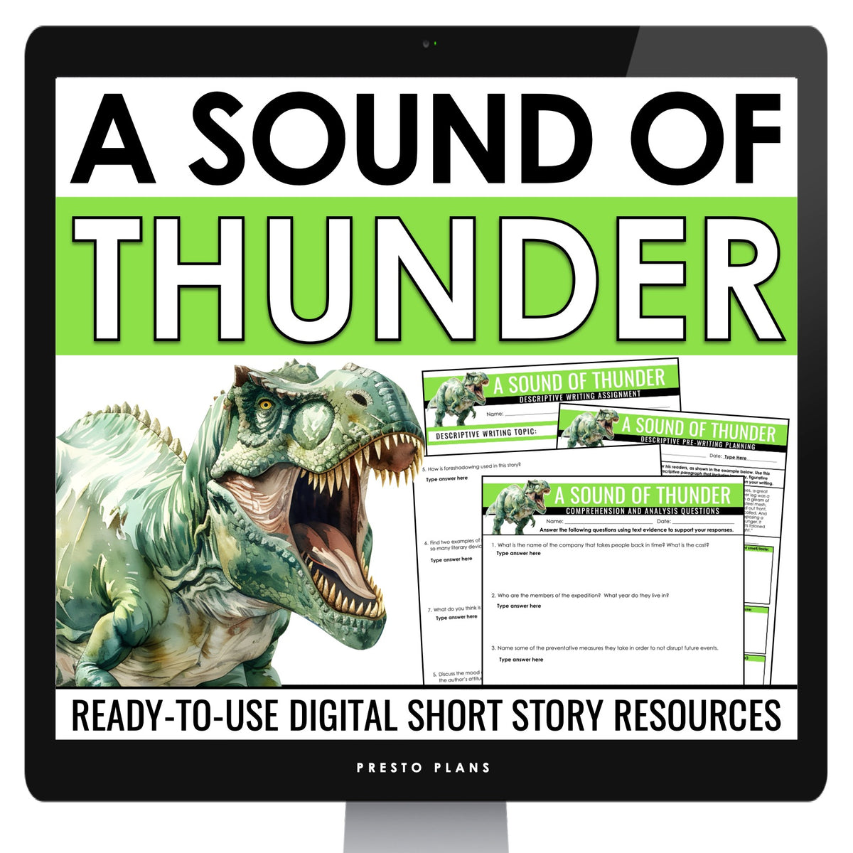 A Sound of Thunder by Ray Bradbury - Short Story Digital Lesson & Assi ...
