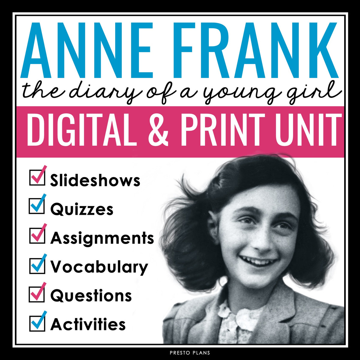 Anne Frank The Diary of a Young Girl Unit Plan - Reading Digital Print ...