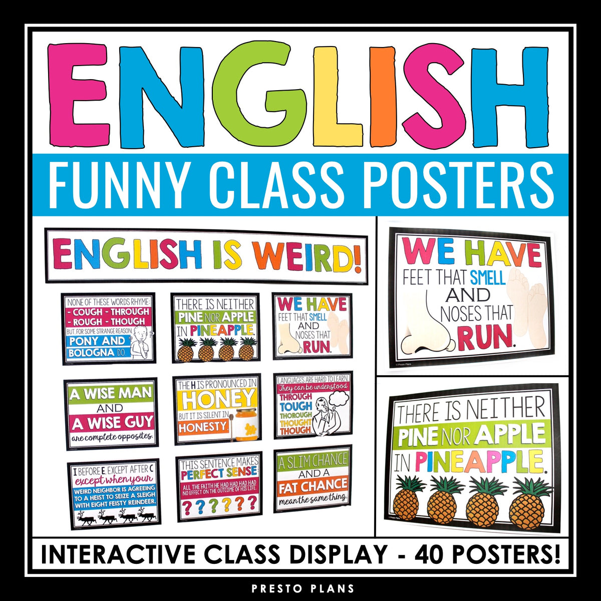 English Posters Classroom Bulletin Board Decor - 40 English is Weird P ...