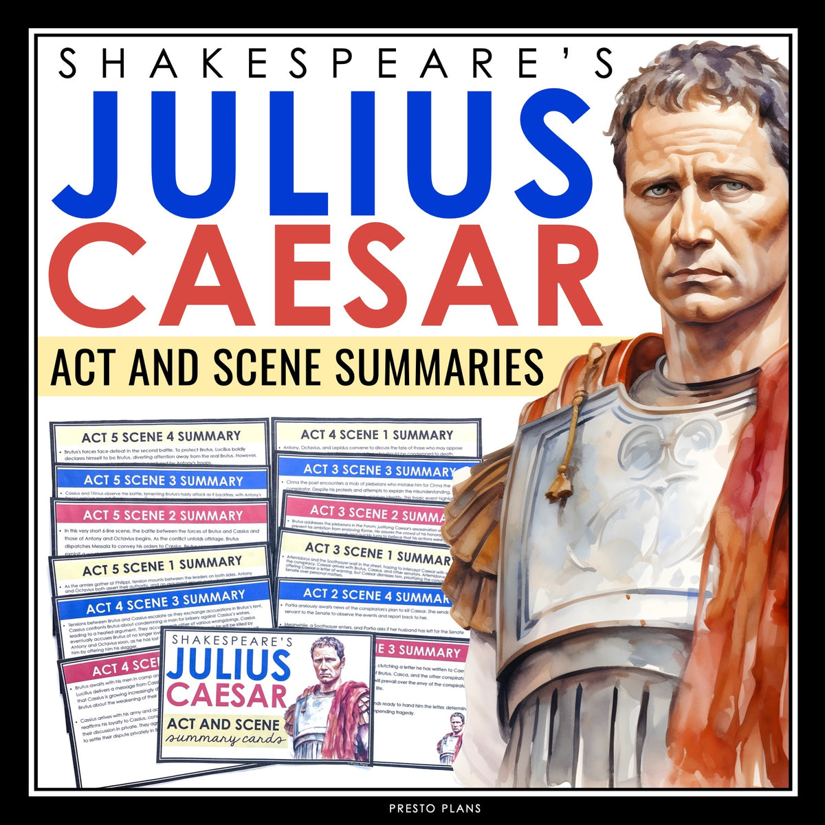 Julius Caesar Summary Act And Scene Cards Plot Summaries For Shakespea Presto Plans 