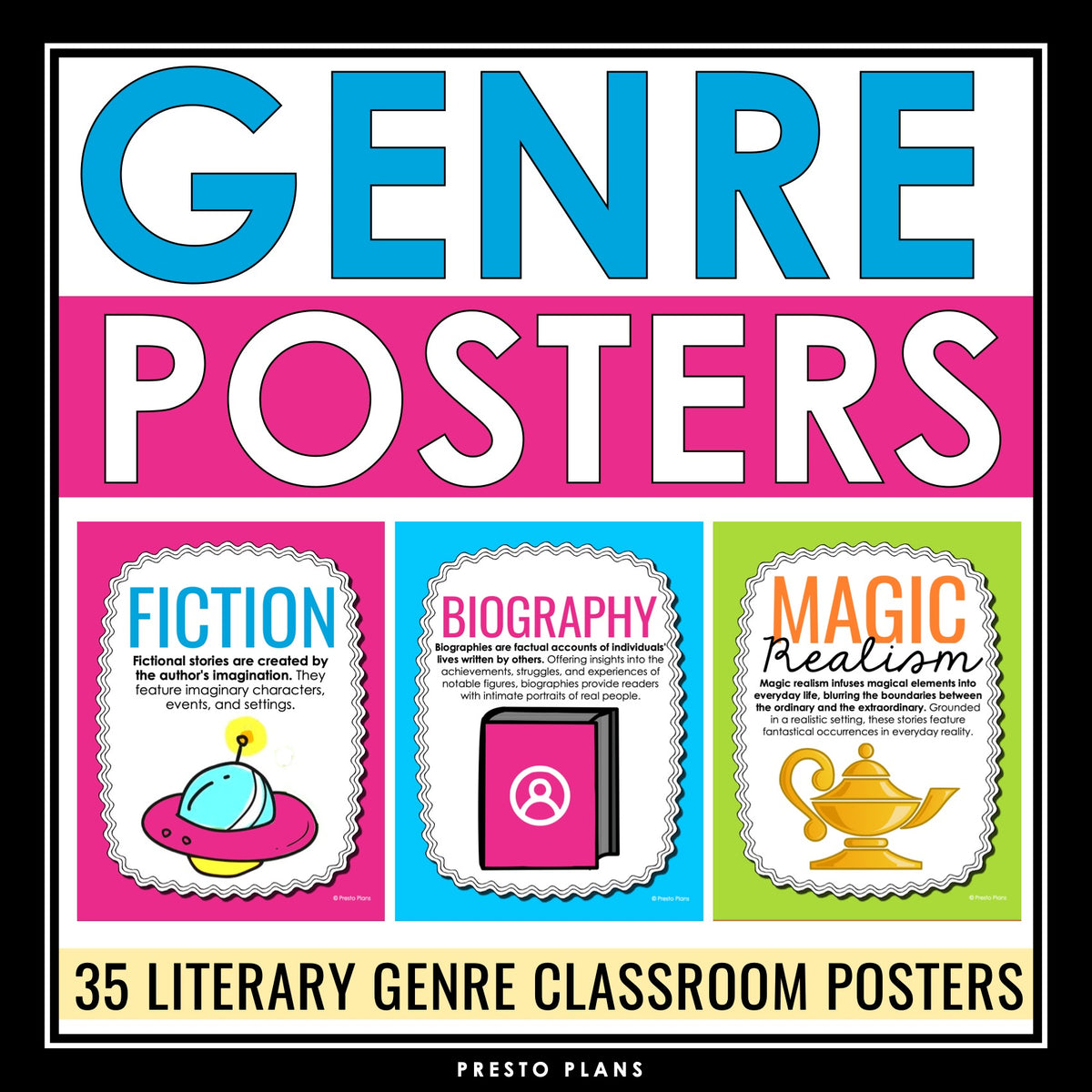 Literary Genre Posters - Back to School ELA Reading Genre Bulletin Boa ...