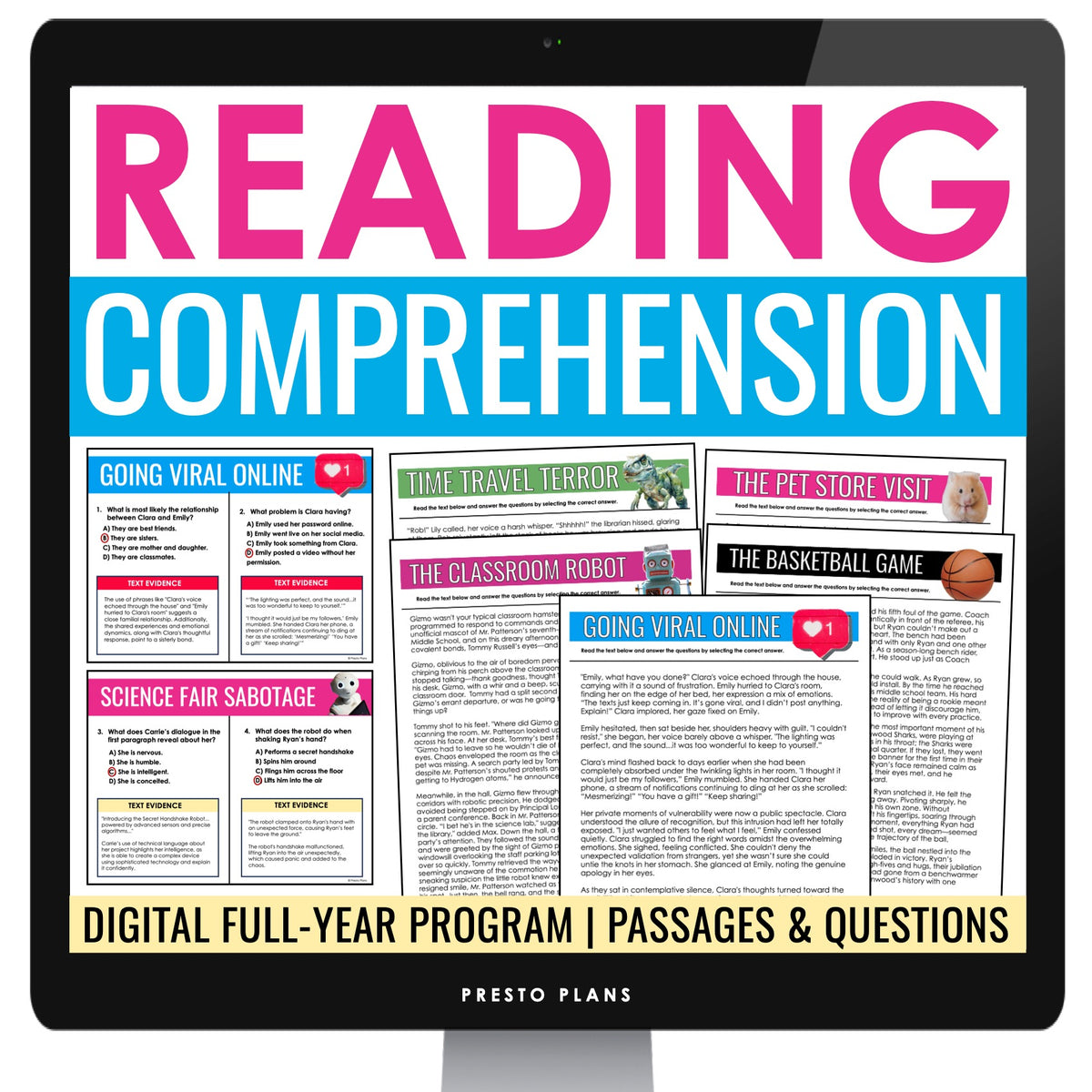 Reading Comprehension Passages and Questions Digital Test Prep Program ...