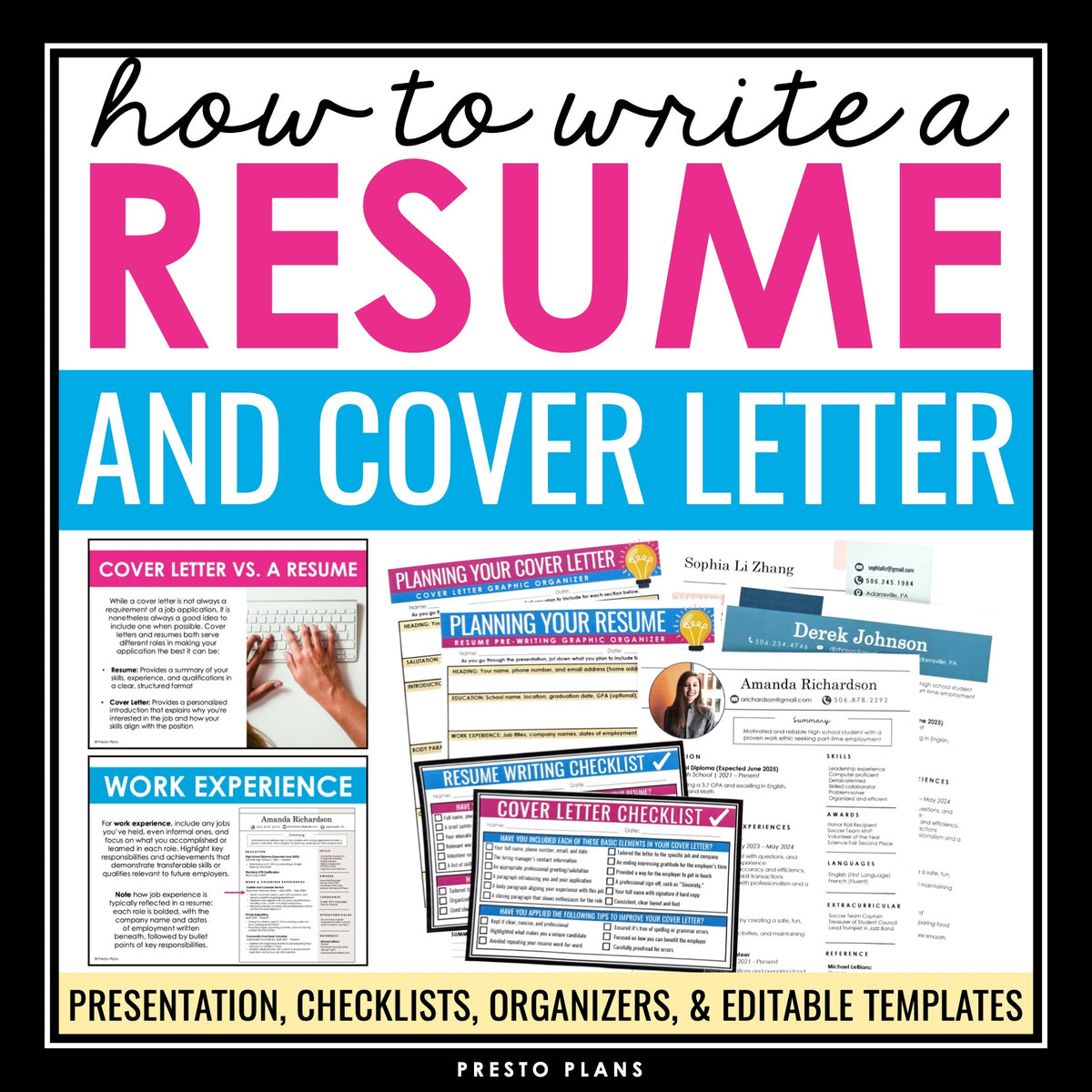 Resume and Cover Letter Lesson, Editable Templates, Checklists, and Or ...