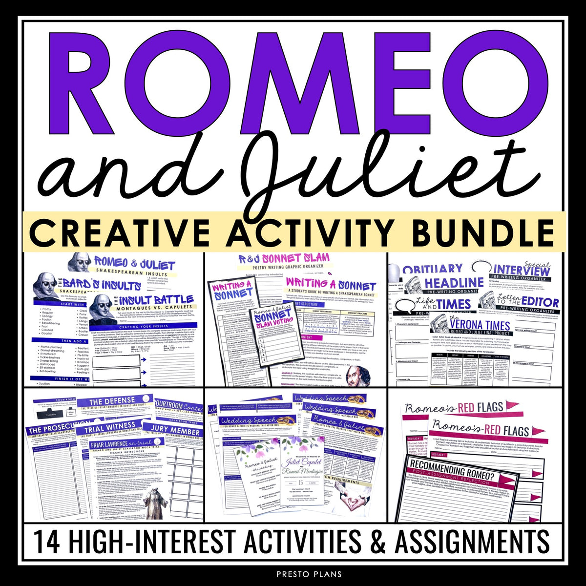Romeo and Juliet Activity Bundle - Creative Activities & Assignments S ...