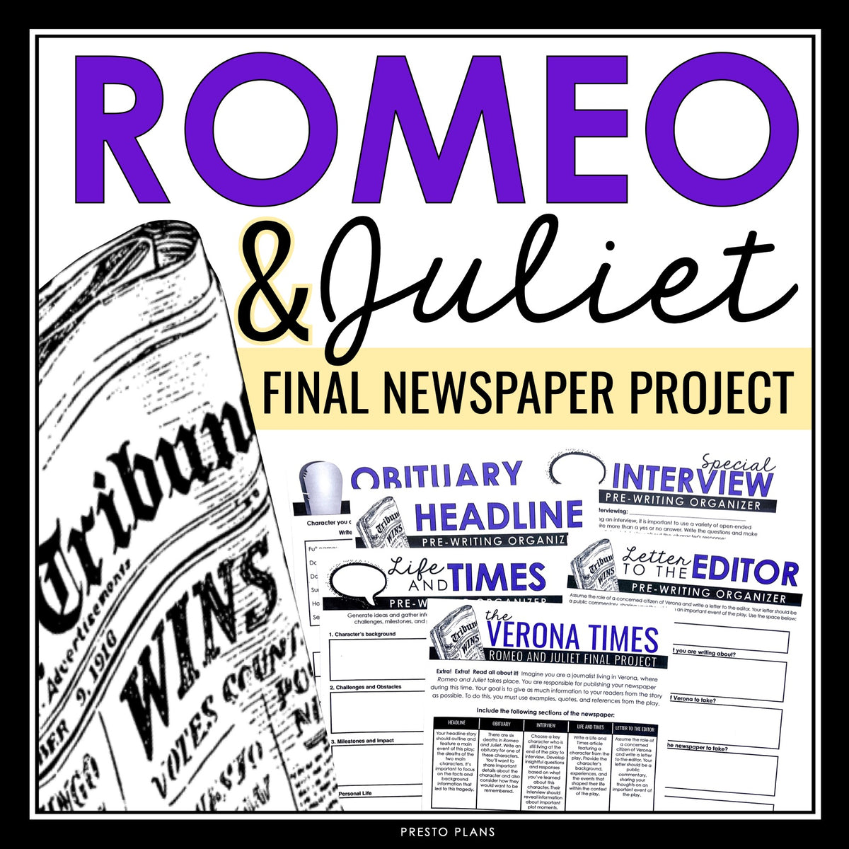 Romeo and Juliet Project - Creative Newspaper Assignment for Shakespea ...