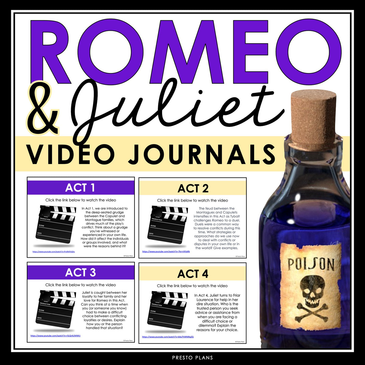 Romeo and Juliet Writing Prompts - Video Clips and Journal Writing Top ...