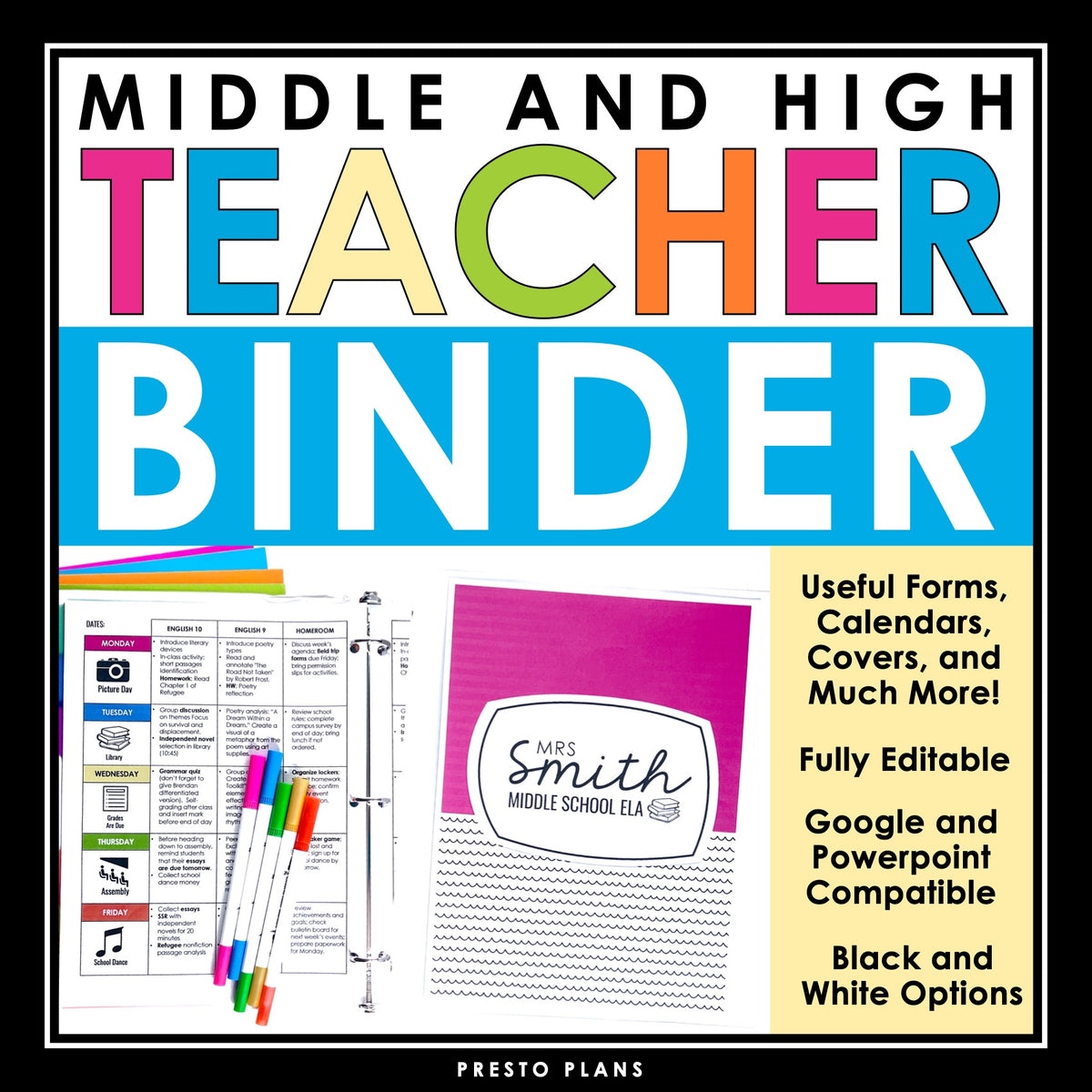 Teacher Binder - Editable Teacher Planner Forms, Covers, Calendars - M ...
