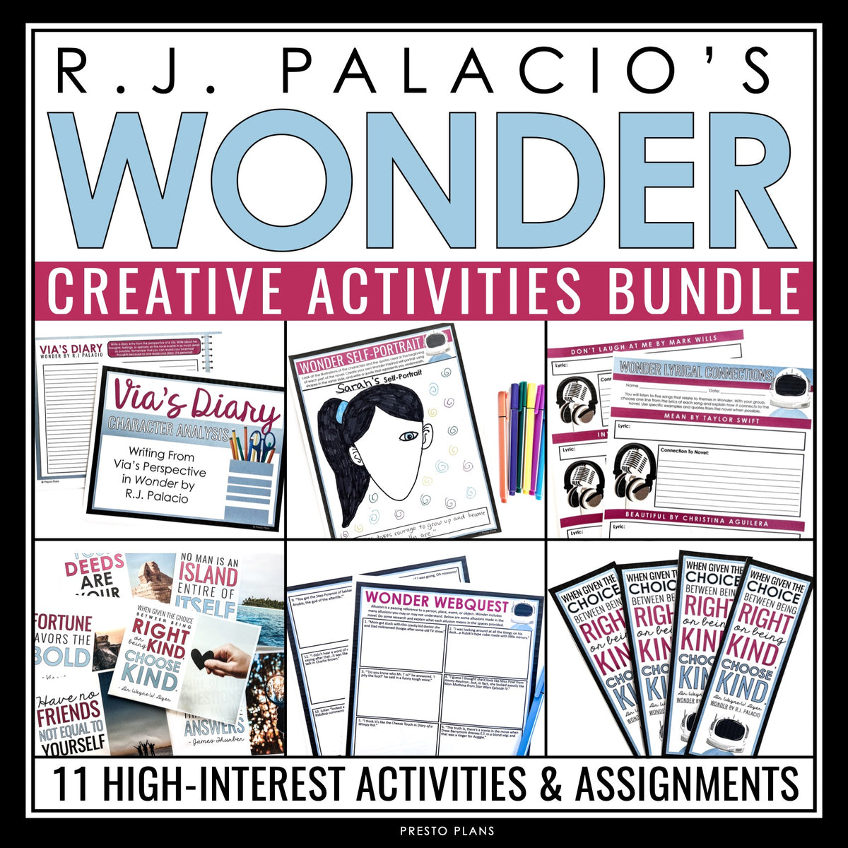 Wonder Activity Bundle - Creative Novel Activities and Assignments R.J ...