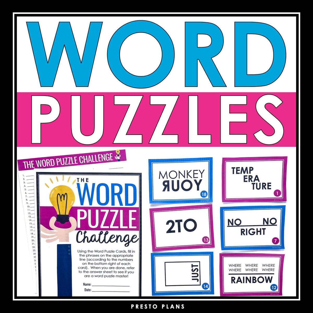 Word Puzzles Brain Teasers - Fun Logic Rebus Puzzles Word Sense Brain ...