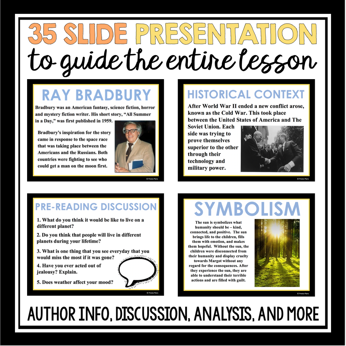 ALL SUMMER IN A DAY BY RAY BRADBURY SHORT STORY PRESENTATION & ACTIVIT ...