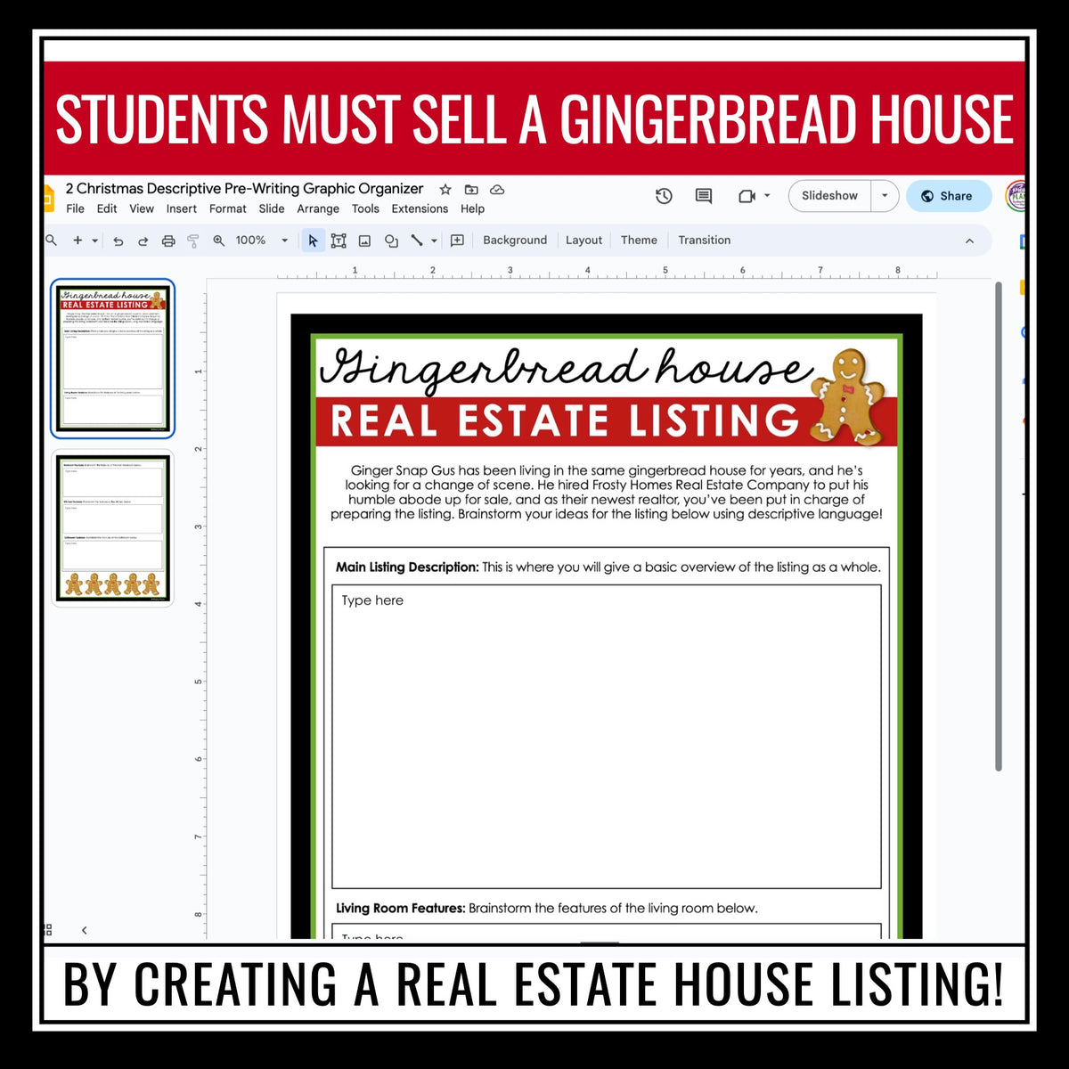 Christmas Descriptive Writing Activity – Gingerbread House Real Estate ...