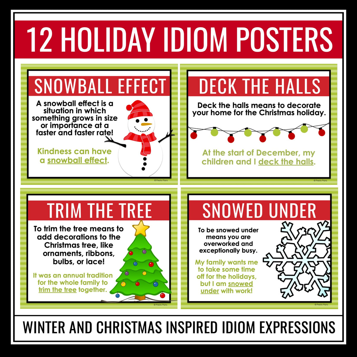 Christmas Idioms Posters and Activity - Bulletin Board Holiday Class D ...