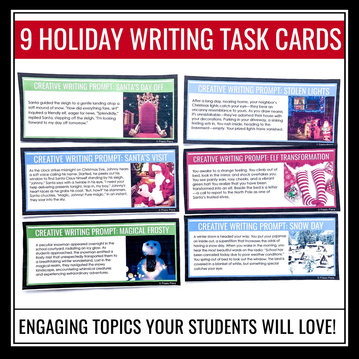 Christmas Writing - Narrative Task Cards, Graphic Organizers, and Temp ...