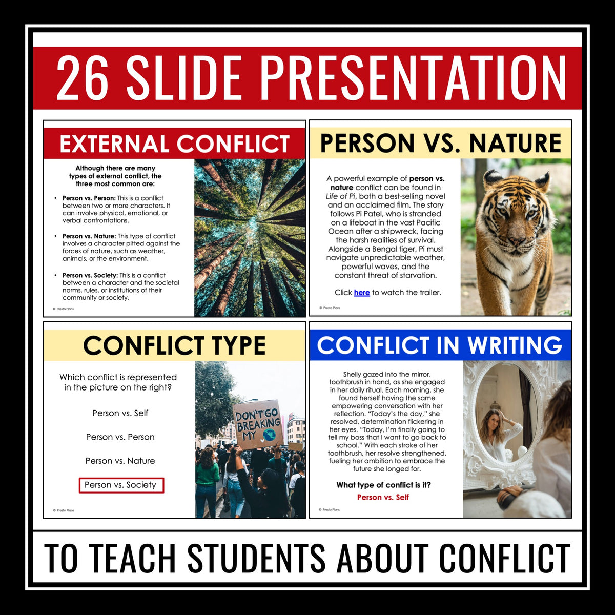 Types of Conflict Lesson - Slides & Story Elements Graphic Organizer A ...