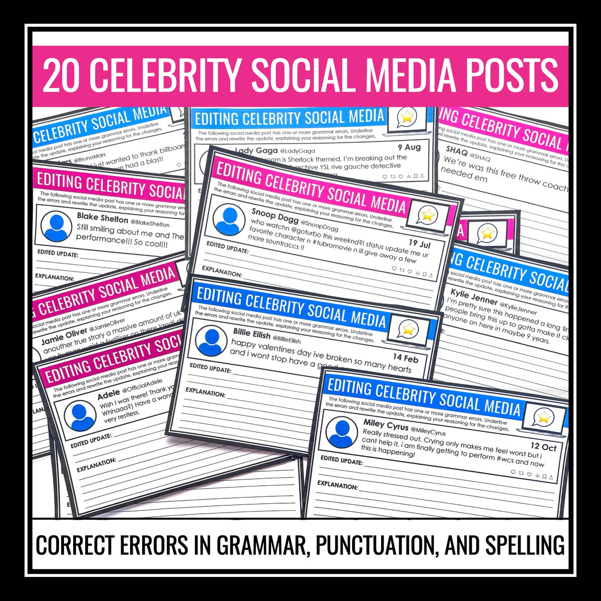 Grammar Activity - Editing Celebrity Social Media Grammar Errors Assig ...
