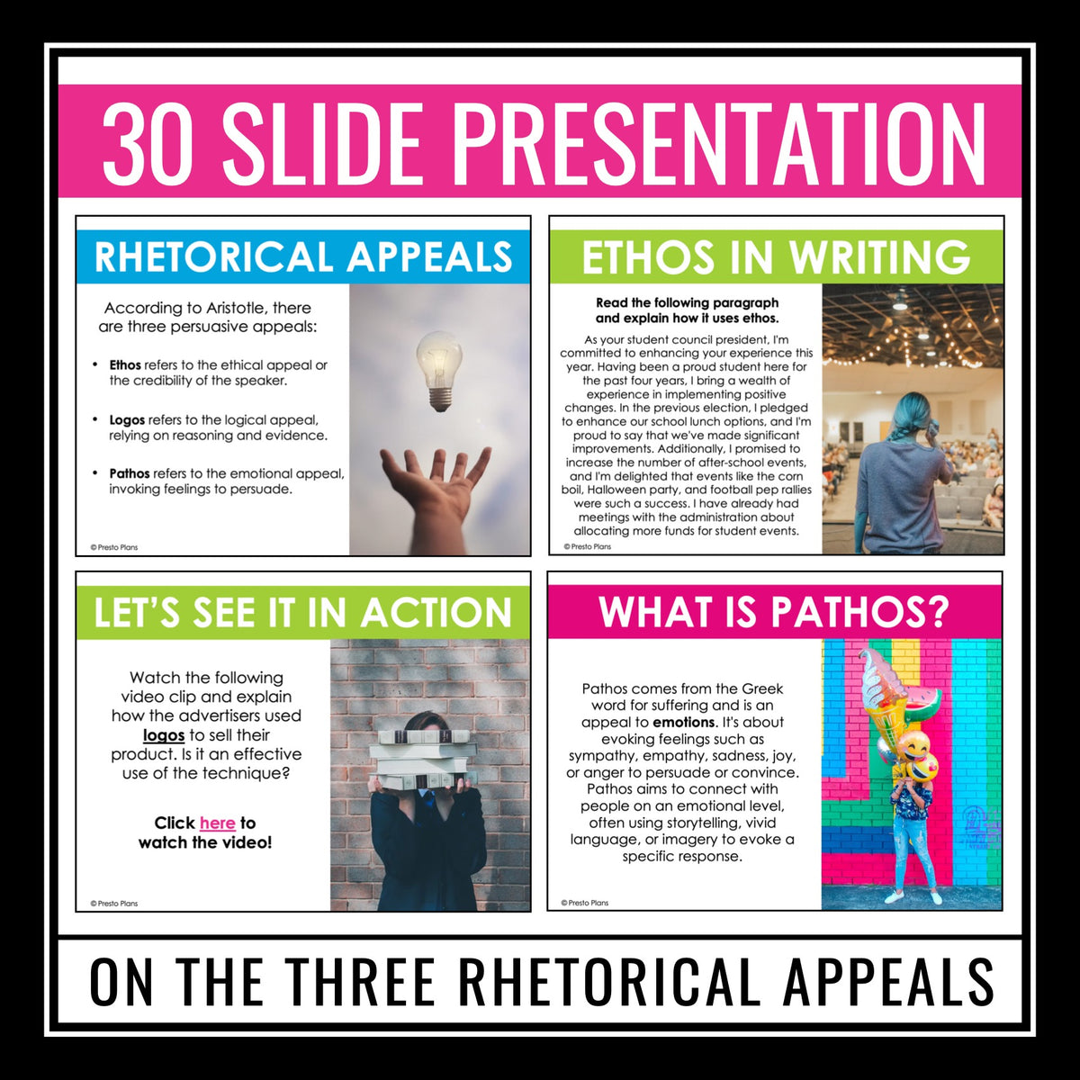 Ethos Pathos Logos Persuasive Rhetorical Appeals - Presentation & Acti ...