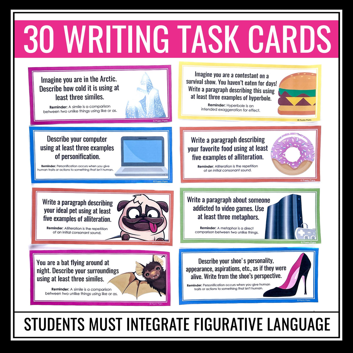 Figurative Language Writing Task Cards - Integrating Literary Devices ...