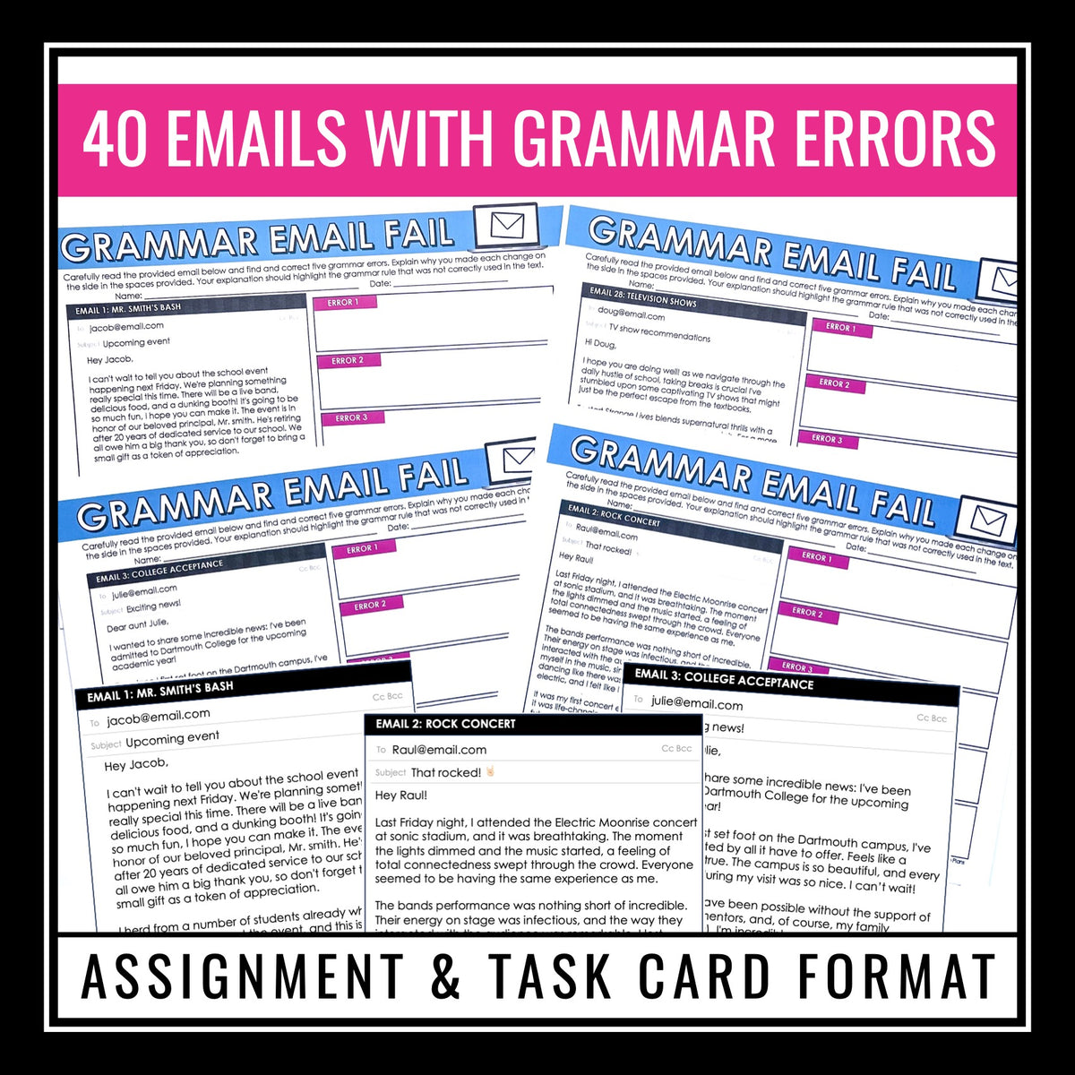 Grammar Activity - Correcting Grammar Errors in Emails Assignments & T ...
