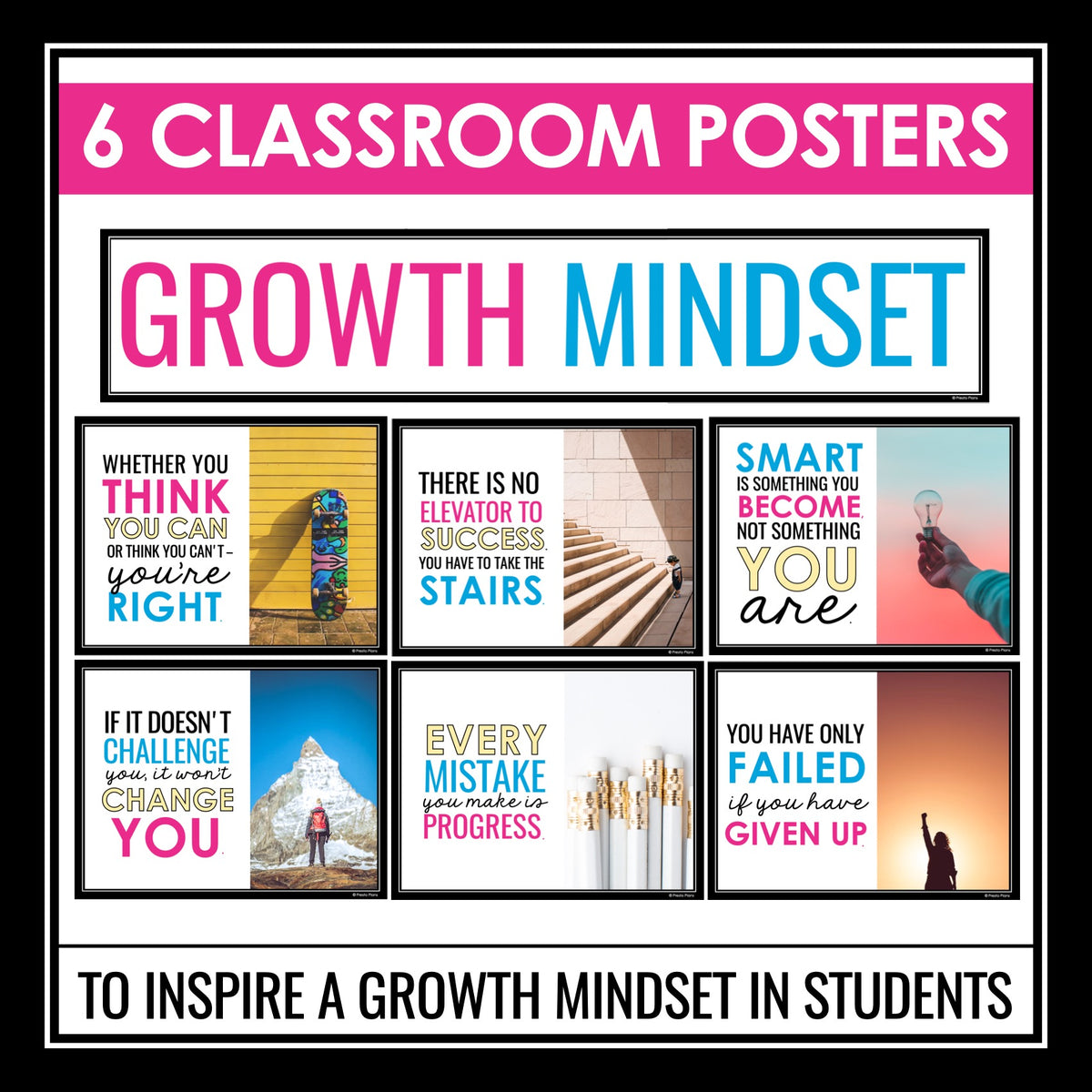 Growth Mindset Posters Classroom Bulletin Board Quotes Display and Stu ...