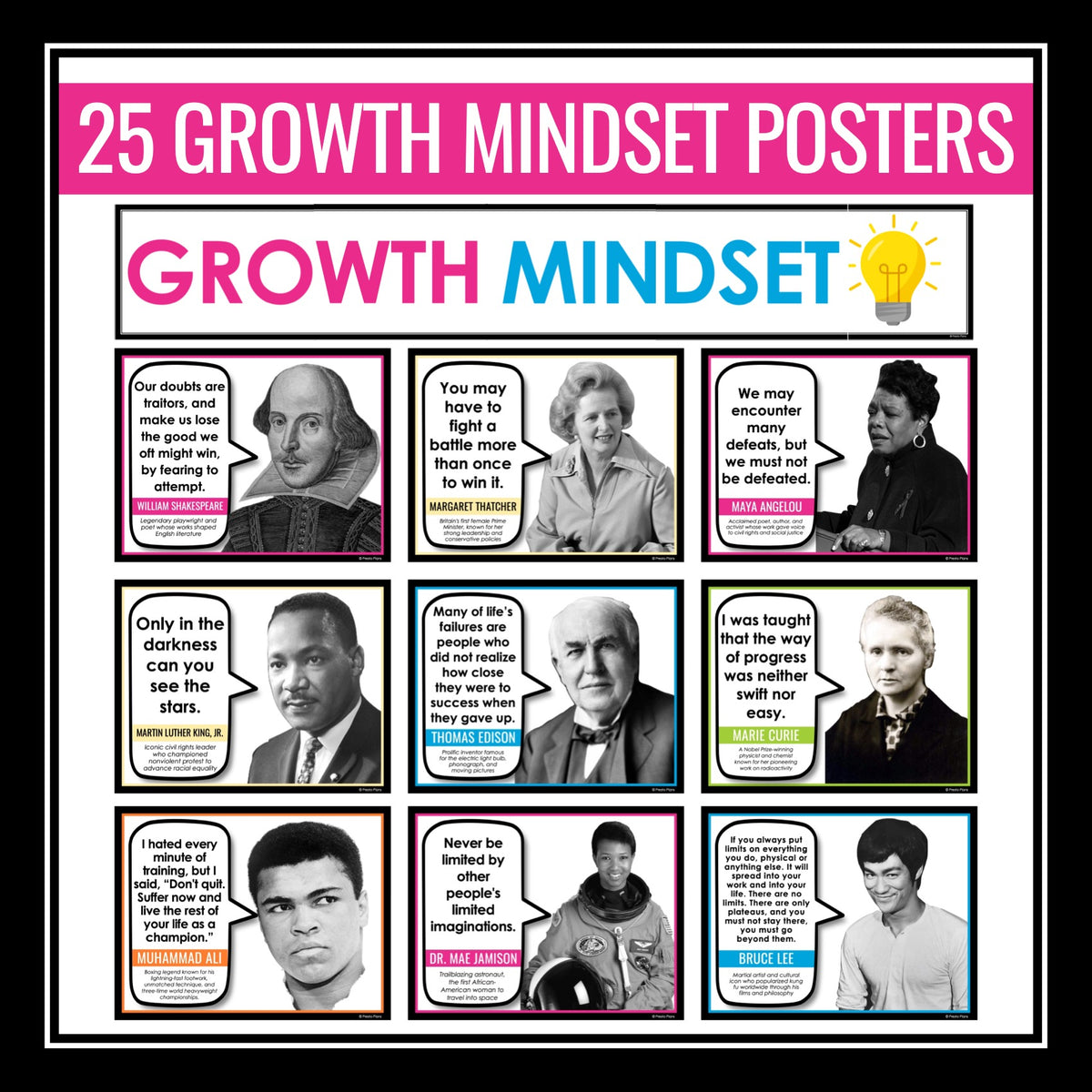 Growth Mindset Posters and Assignment - Famous Quotes Bulletin Board D ...