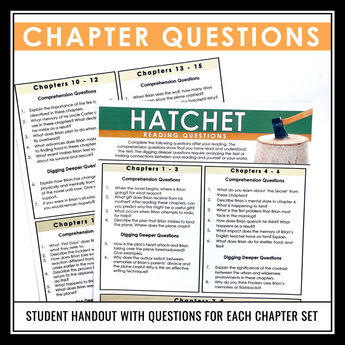 Hatchet Questions - Comprehension and Analysis Reading Chapter Questio ...