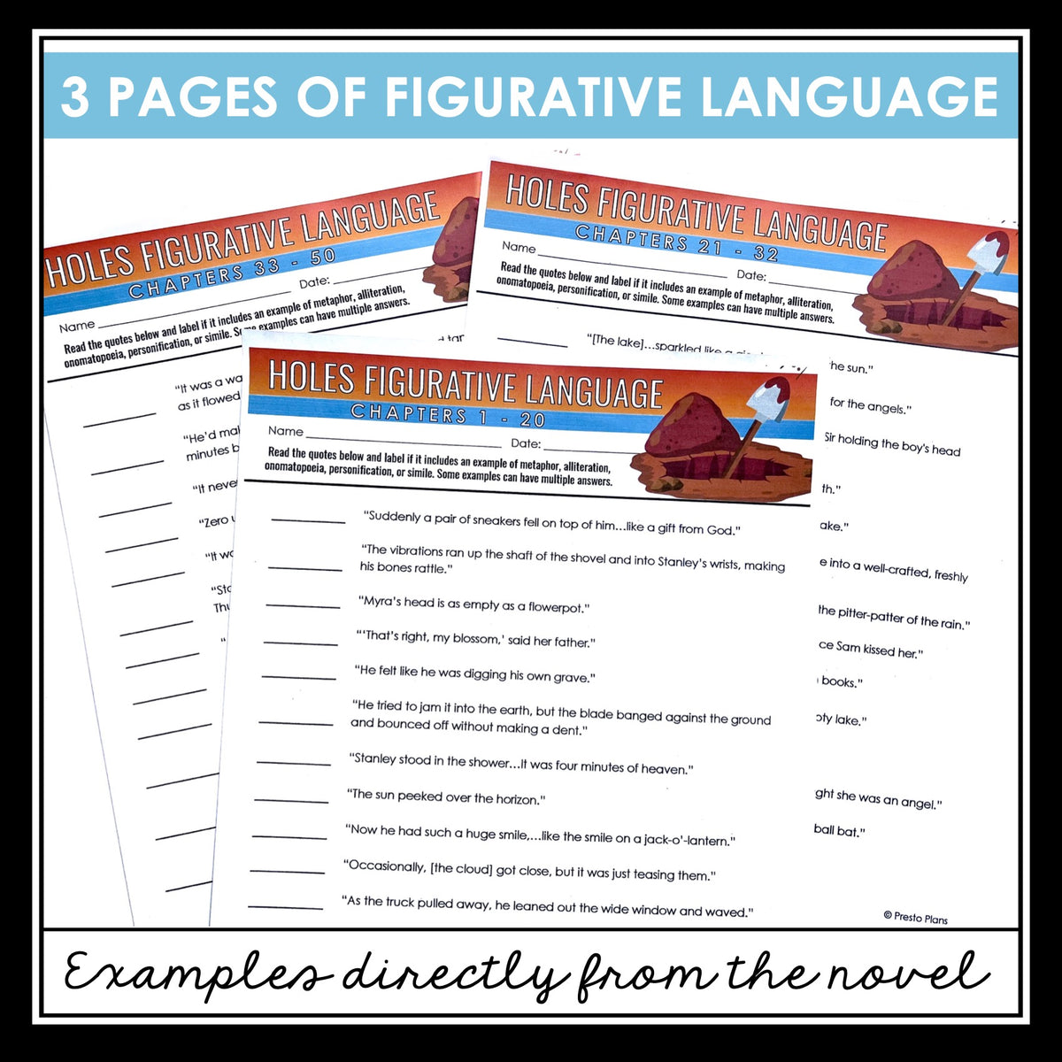 Holes Figurative Language Novel Assignments and Answer Keys - Louis Sa ...