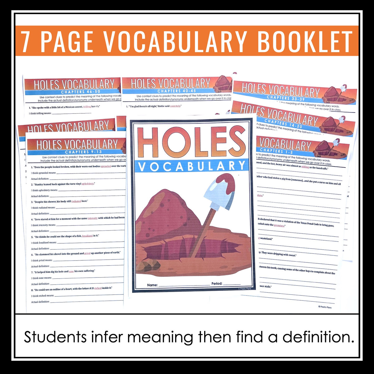 Holes Vocabulary Booklet, Presentation, & Answer Key Definitions - Lou ...