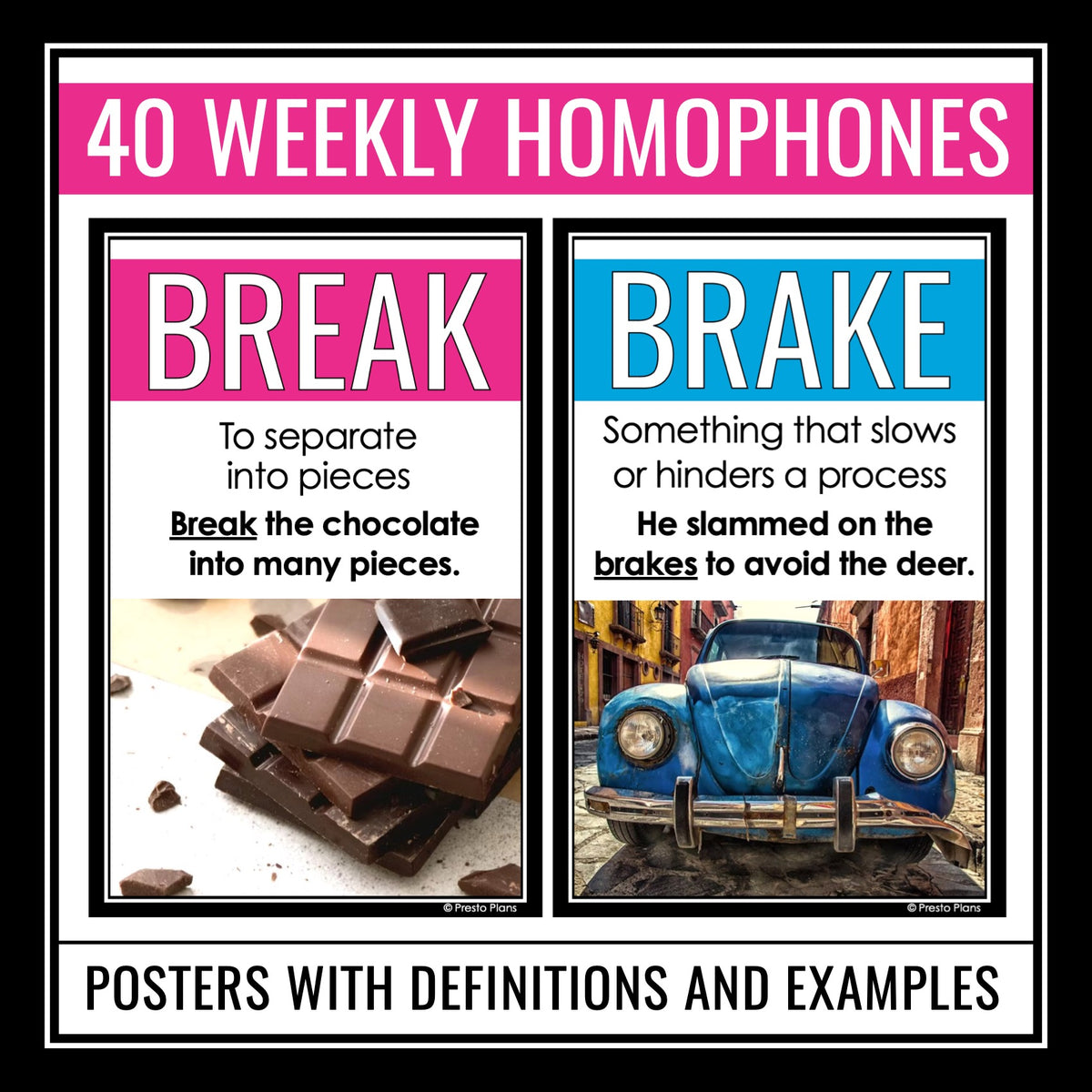 Homophone Posters - Weekly Classroom Bulletin Board Decor - Grammar Po ...