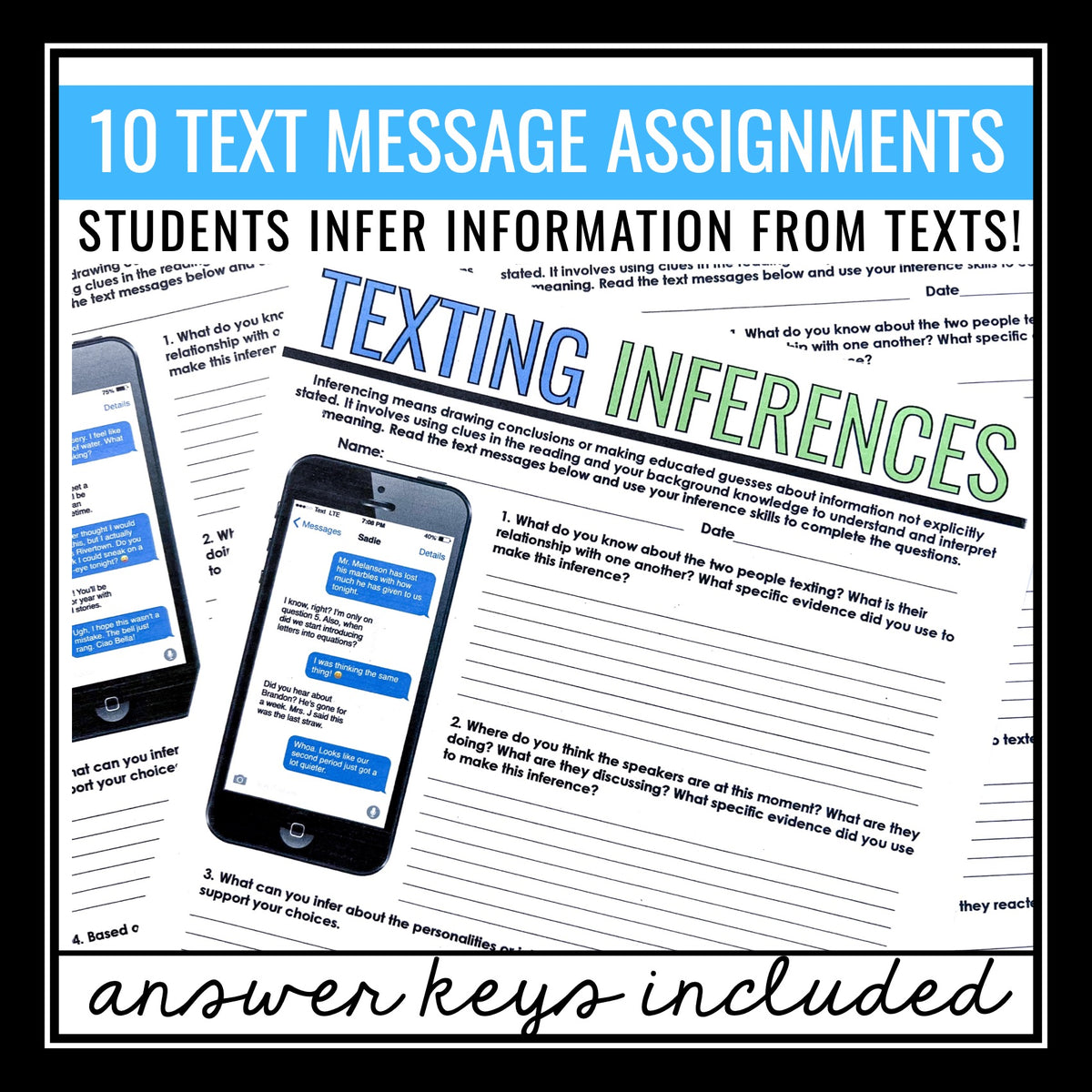 Inference Activities - Making Inferences in Text Messages Reading Assi ...