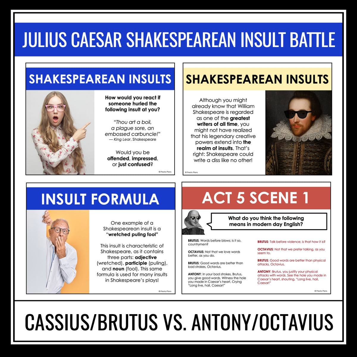 Julius Caesar Activity - Shakespeare Insult Battle of Philippi Act 5 C ...