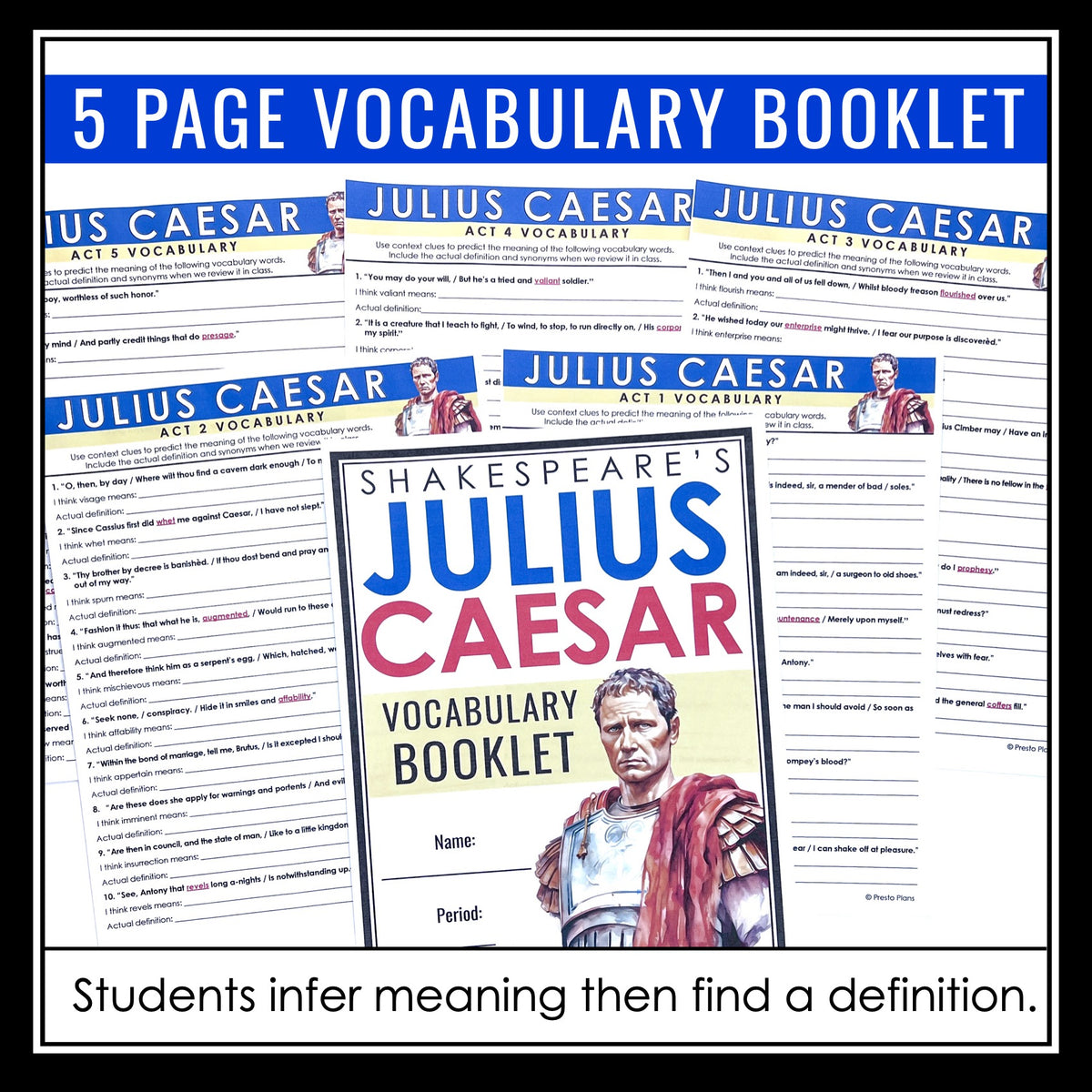 Julius Caesar Vocabulary Booklet, Presentation, & Answer Key - Shakesp ...