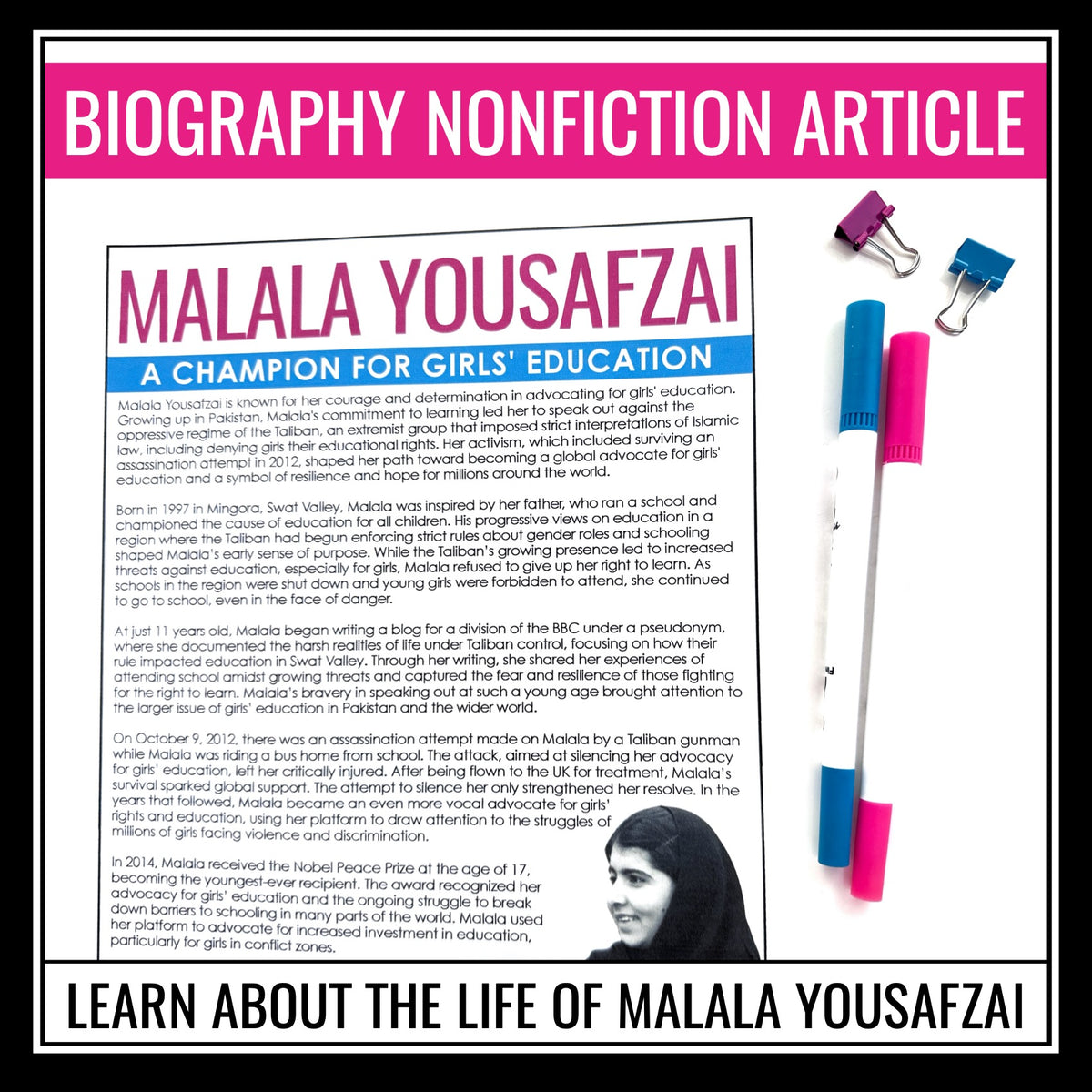 Malala Yousafzai Biography - Slides, Nonfiction Article & Reading Assi ...