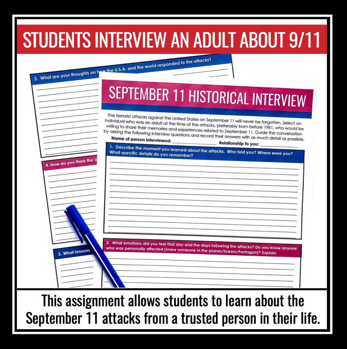 September 11 Assignment - Interview Activity for 9/11 Patriot Day ...