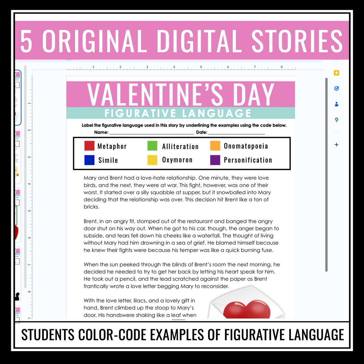 Valentine's Day Figurative Language Stories Digital Assignments Litera ...