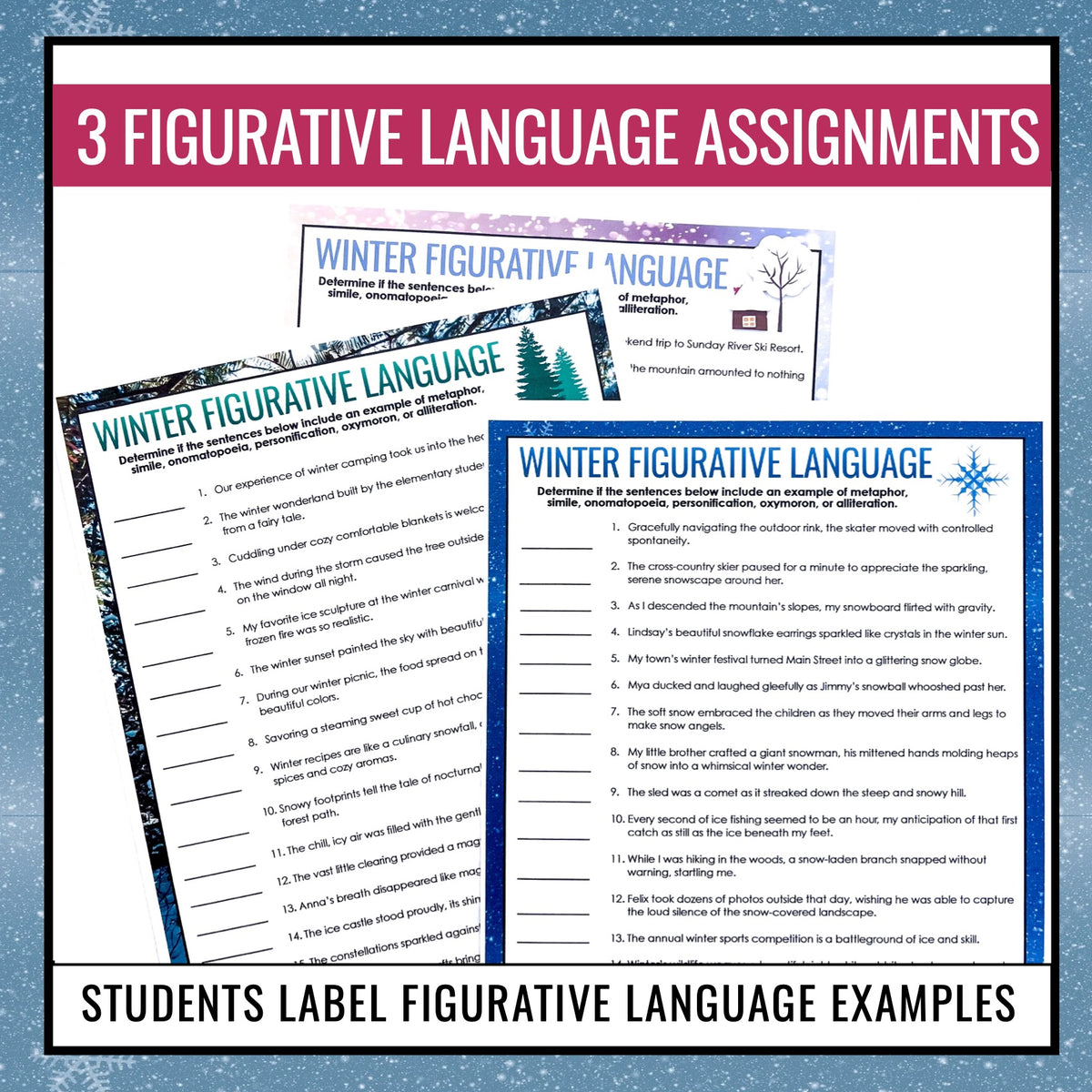 Winter Figurative Language Assignments - Literary Devices Activity ...
