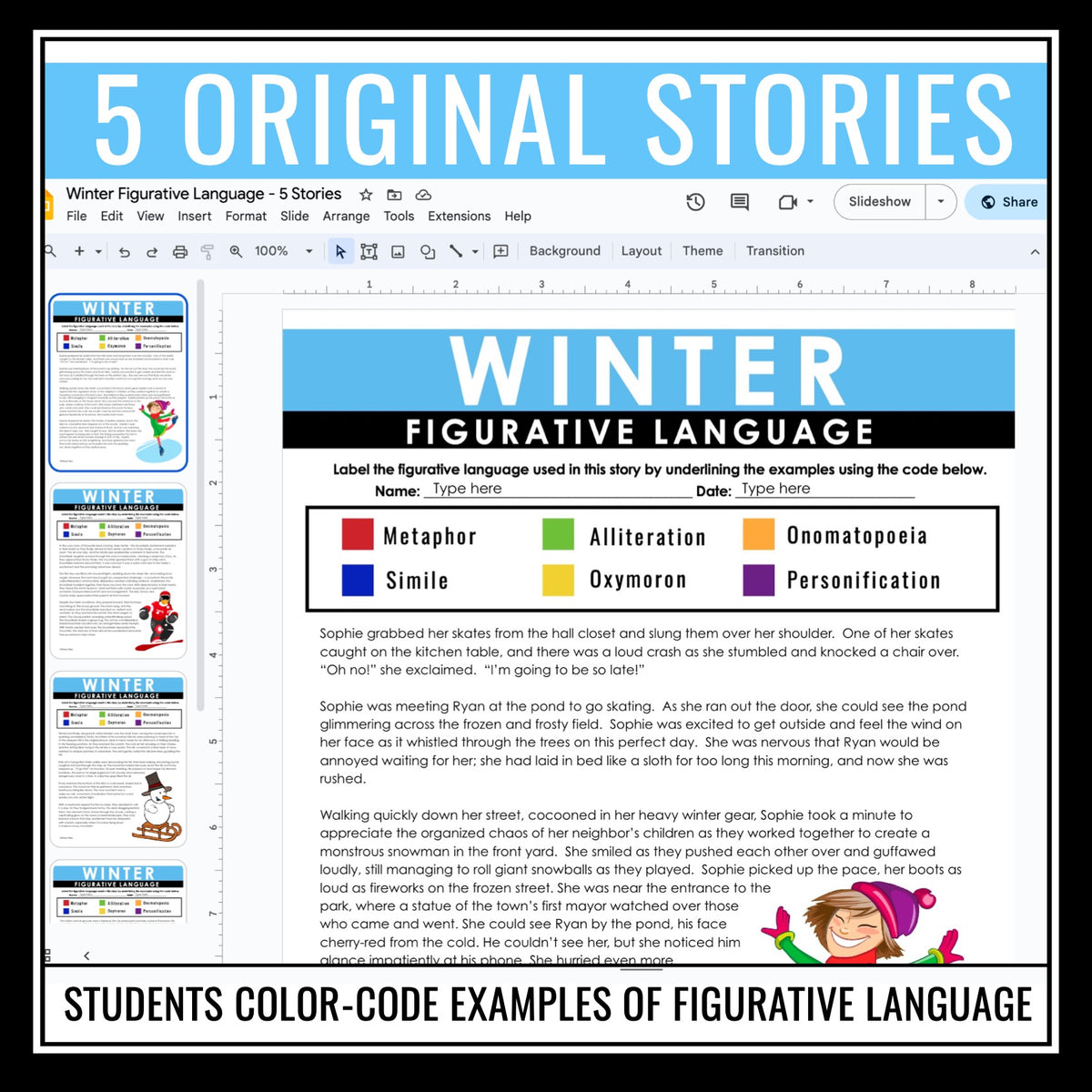 Winter Figurative Language Digital Assignments - Literary Devices Acti ...