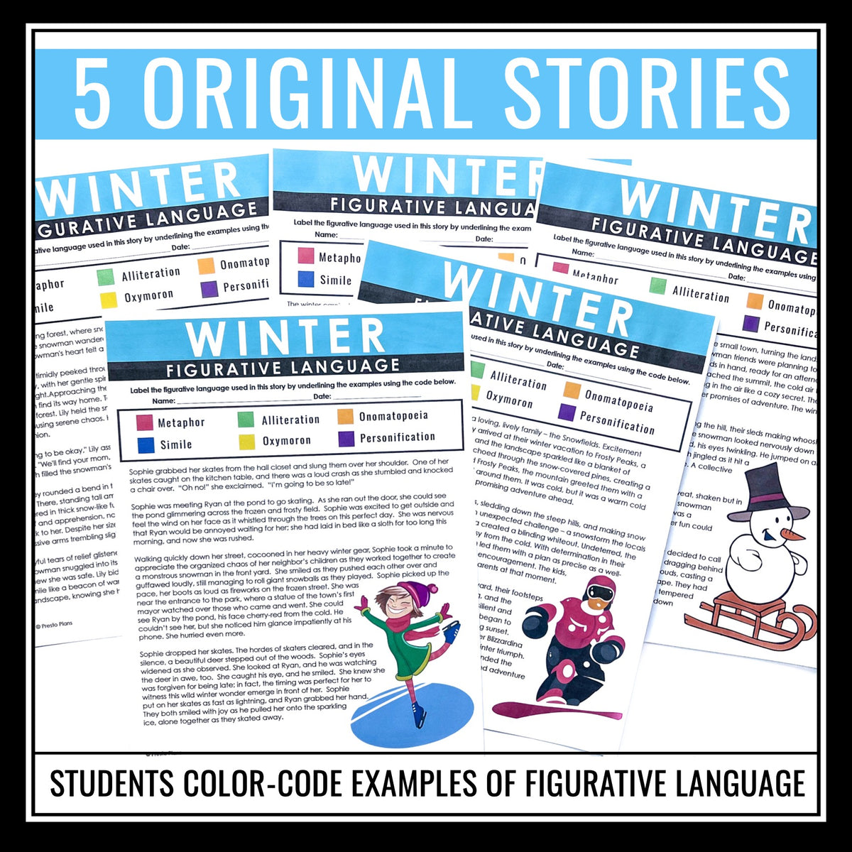 Winter Figurative Language Stories Assignments - Literary Devices Acti ...