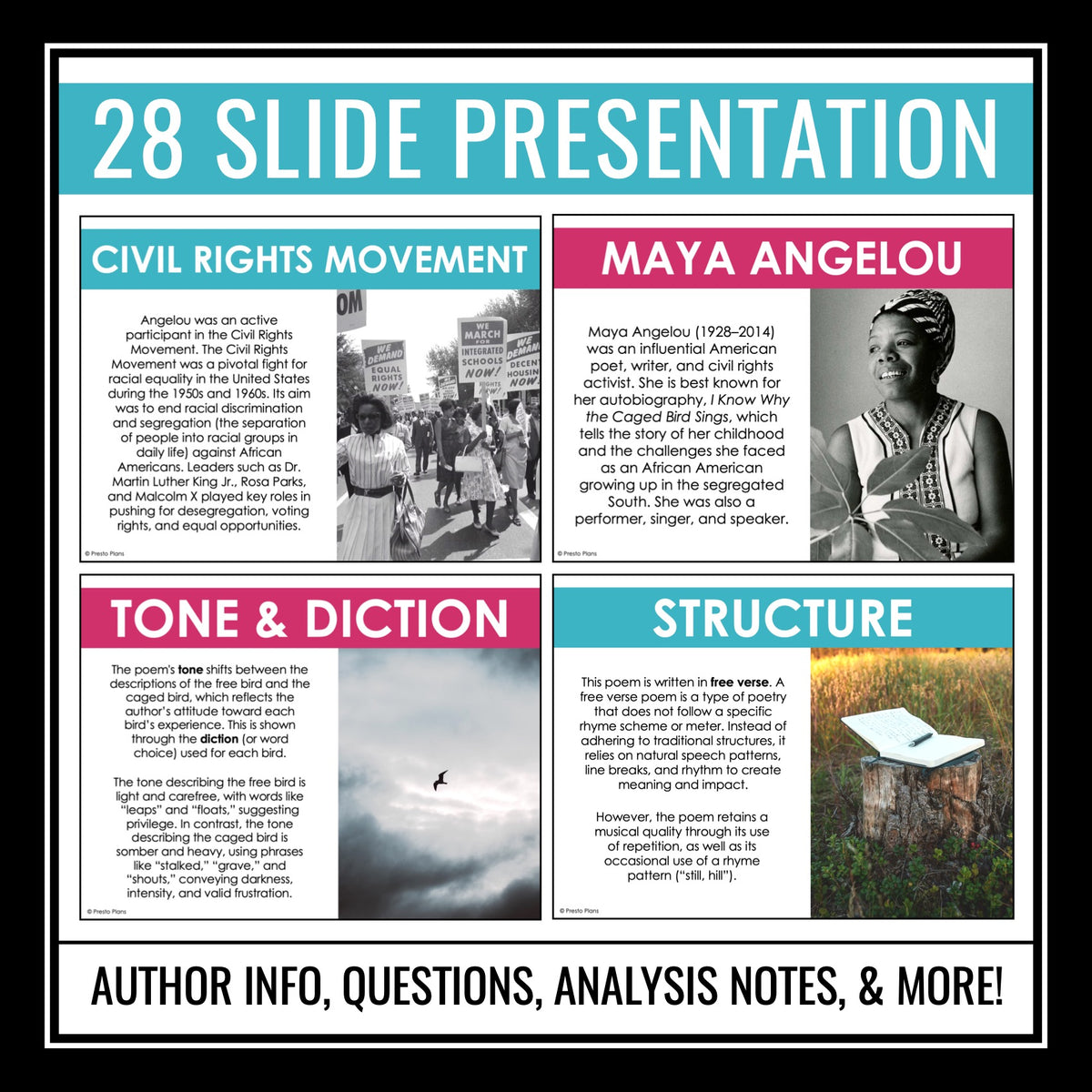 Caged Bird by Maya Angelou - Poetry Lesson, Slides, Assignments, and A ...