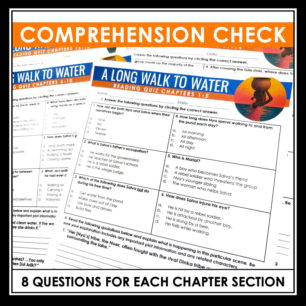 A Long Walk to Water Quizzes - Multiple Choice and Quote Quizzes - Ans ...