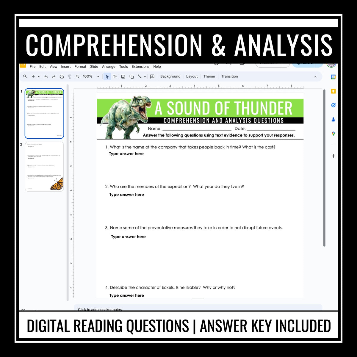A Sound of Thunder by Ray Bradbury - Short Story Digital Lesson & Assi ...