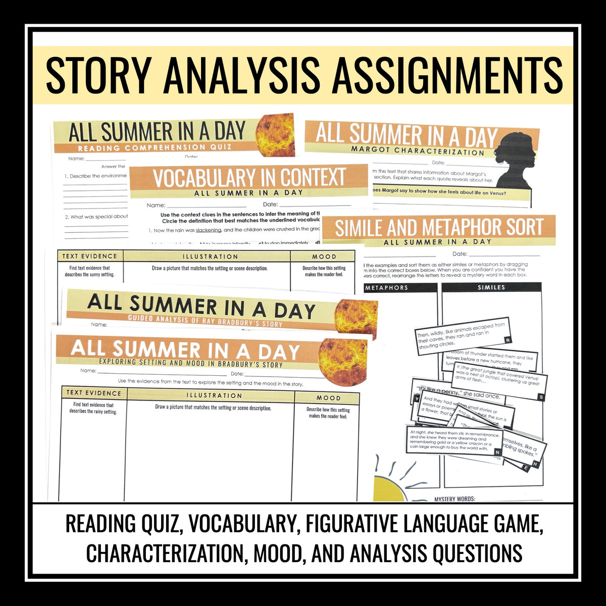 All Summer in a Day by Ray Bradbury - Short Story Unit Assignments & A ...