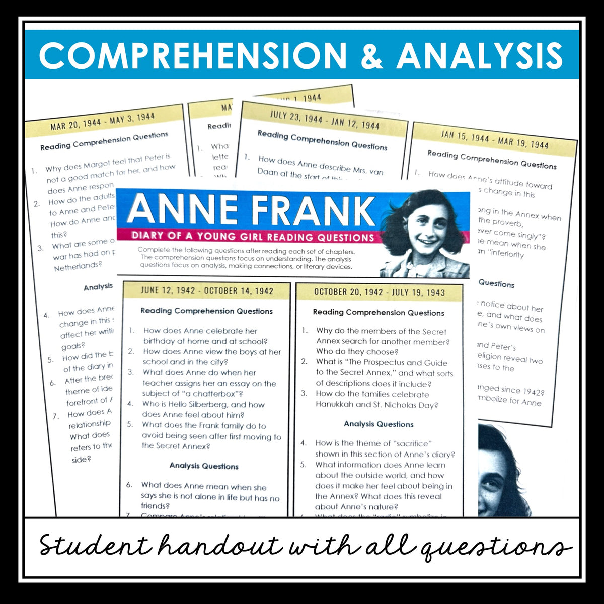 Anne Frank The Diary of a Young Girl Reading Questions Comprehension ...