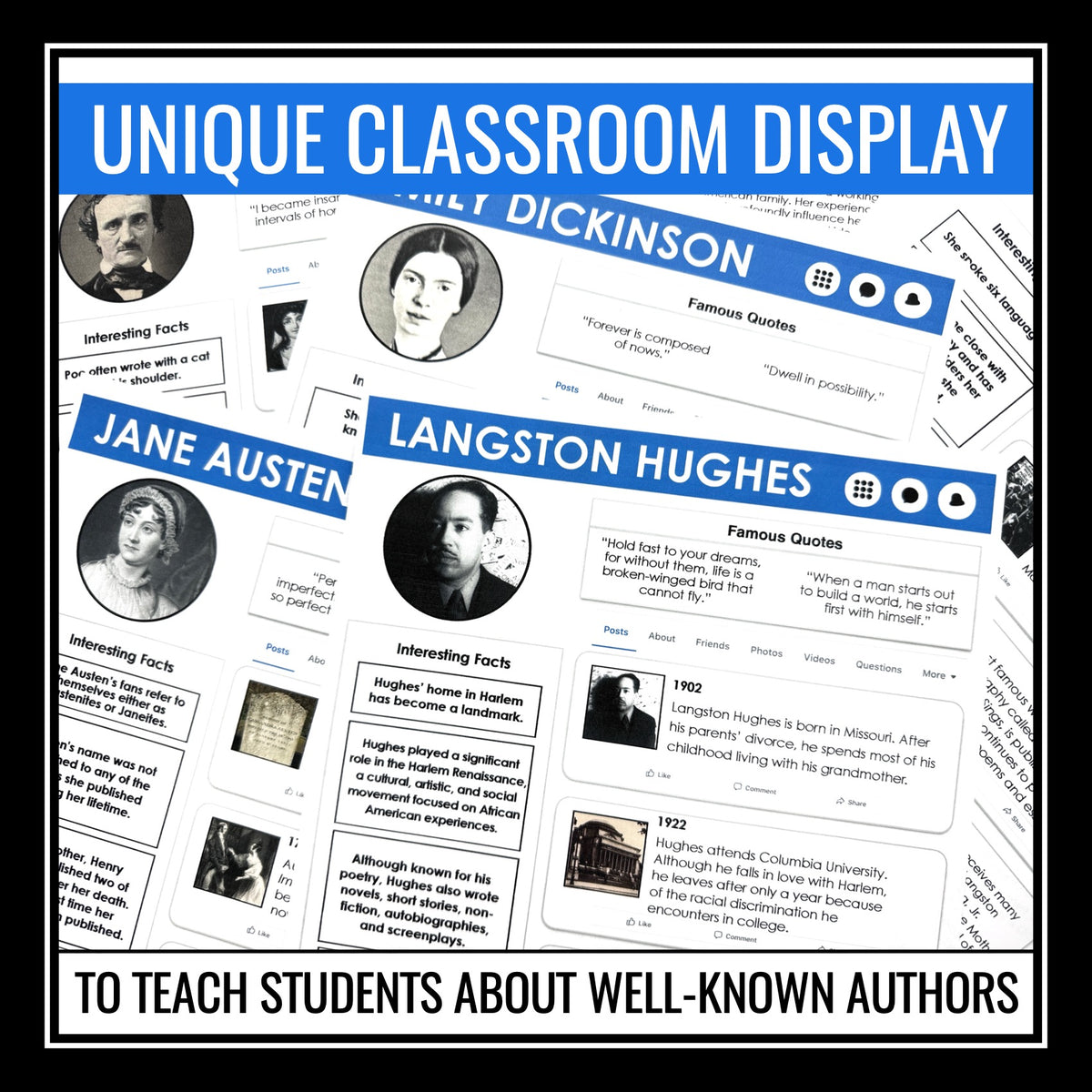 Author Biography Social Media Classroom Posters - ELA Bulletin Board D ...
