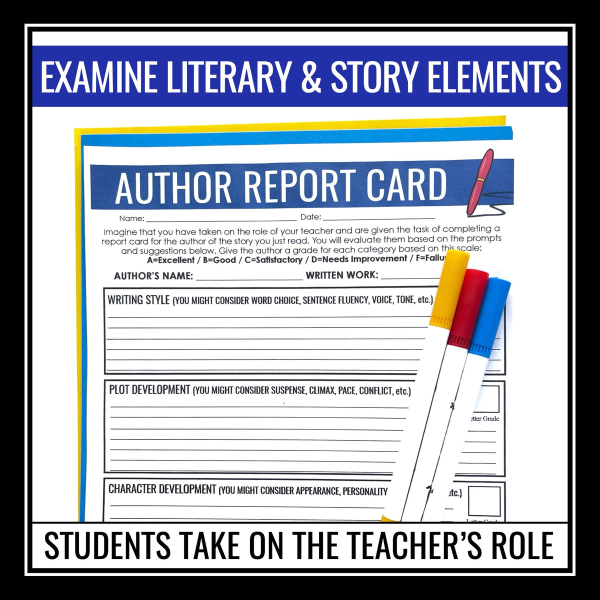 Author Report Card Assignment for Any Novel or Short Story - Story Ele ...