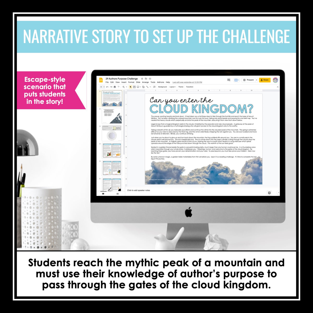 Author's Purpose Introduction Slides and Digital Escape Room Reading A ...
