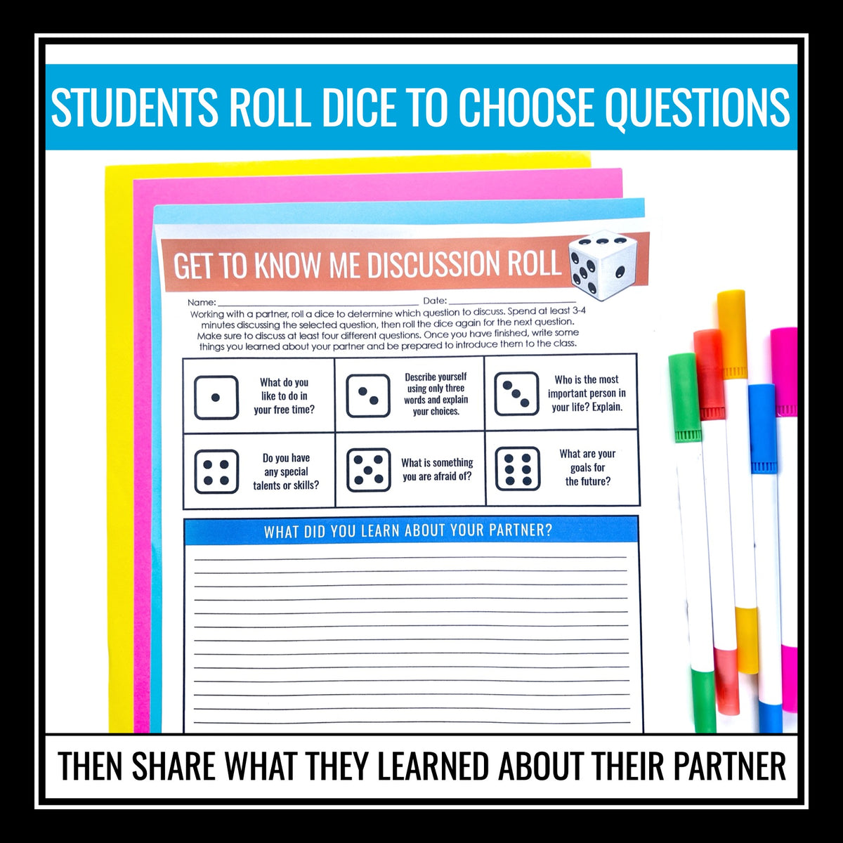 Back to School Activity - Discussion Questions First Day Get to Know Y ...