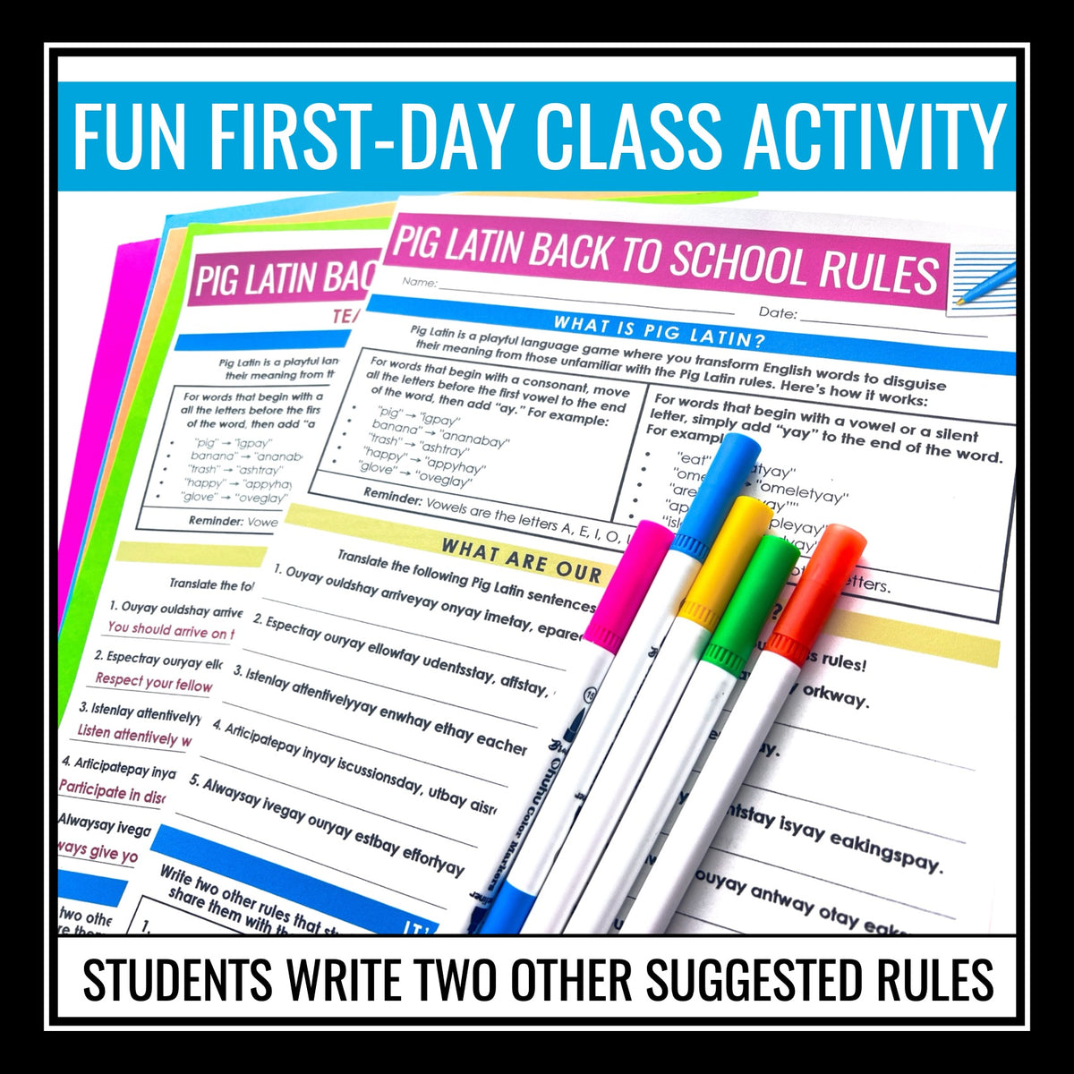 Back to School Rules Activity - Decoding Class Rules Written in Pig La ...