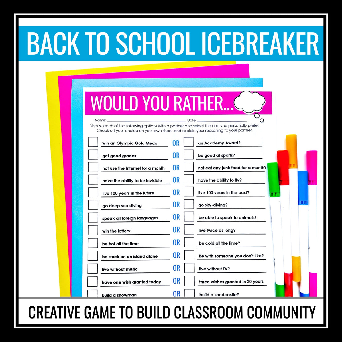 Back to School Activity - Would You Rather Get to Know You First Days ...