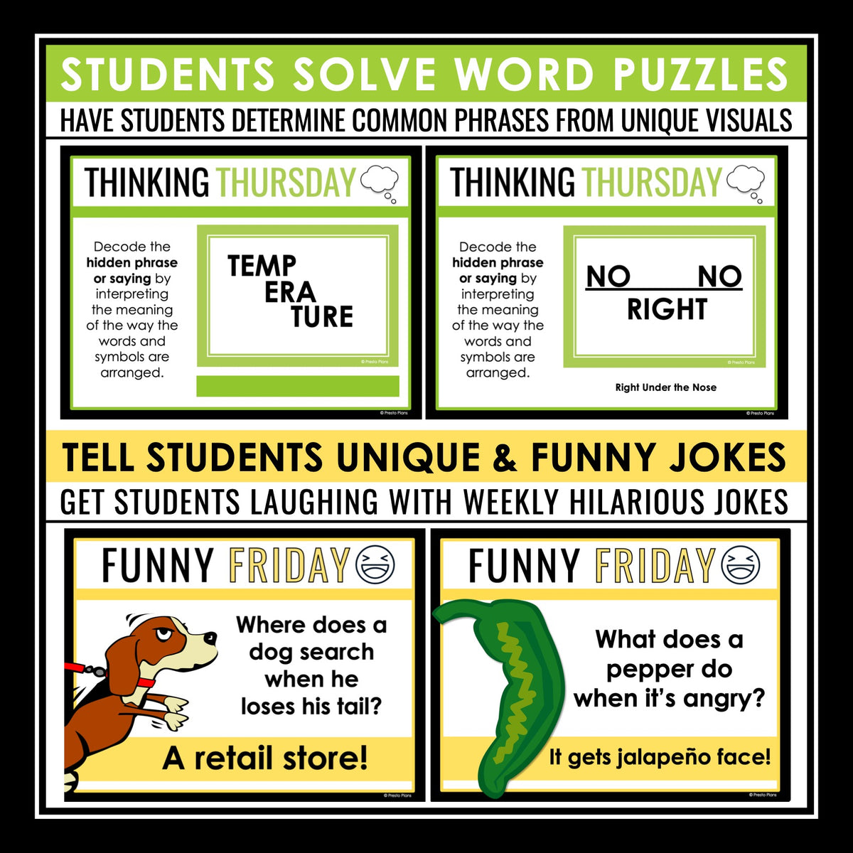 Bell Ringers or Warm Ups - Fun Word Puzzles, Jokes, Facts, Idioms - Br ...