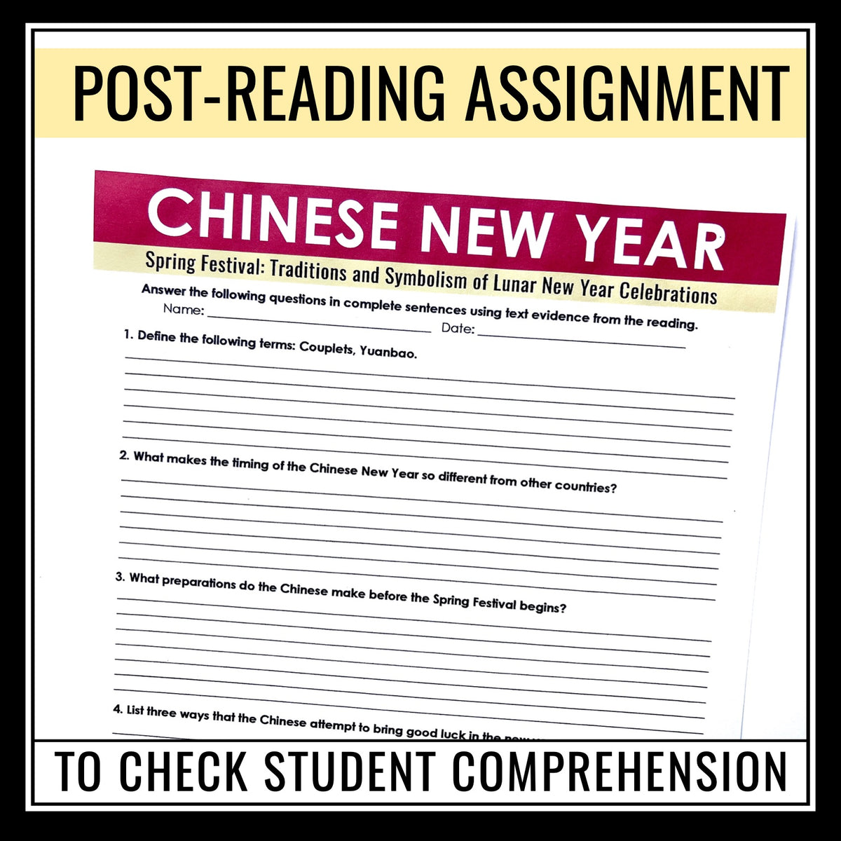 Chinese New Year Reading Comprehension Activity - Lunar New Year Assig ...